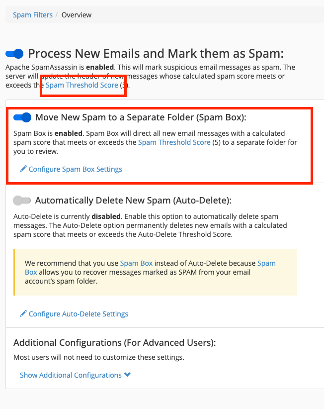 SpamFilter configureren - Junda